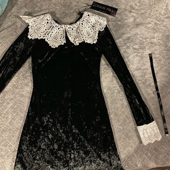Dolls Kill | Other | Dolls Kill Black Velvet Dress With White Lace ...